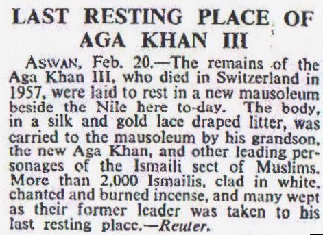 Flashback: “I would like to be buried in Aswan” – the wish of Aga Khan ...